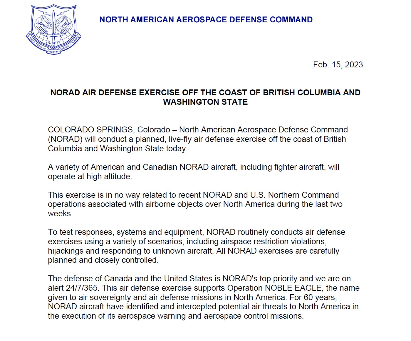 🇨🇦 🇺🇸 📃 ️ NORAD Air Defense Exercise Off The Coast Of British Columbia ...